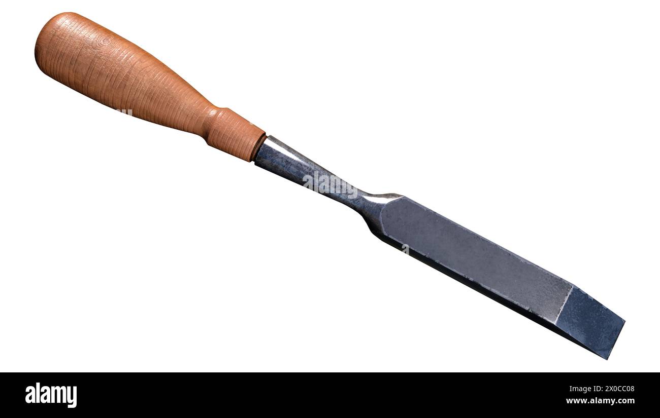 3D rendering of a chisel, a woodworking tool isolated on white ...