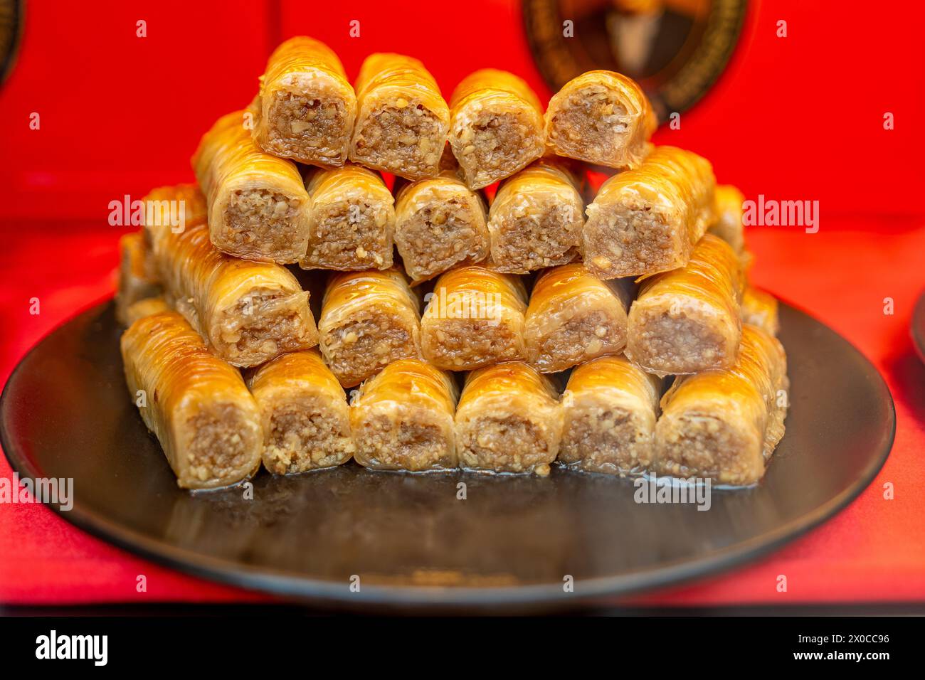 Traditional turkish, arabic sweets baklava assortment with pistachio ...