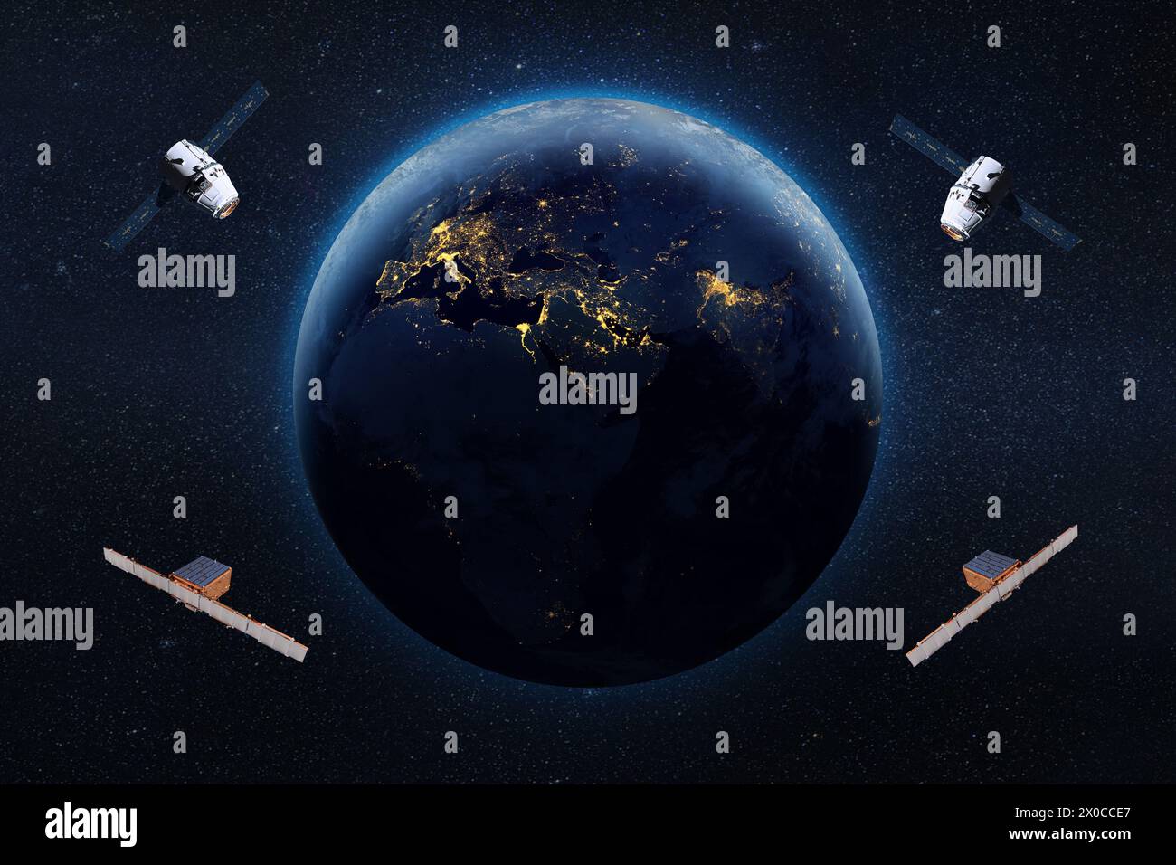 Satellites in low-Earth orbit. Elements of this image furnished by NASA ...