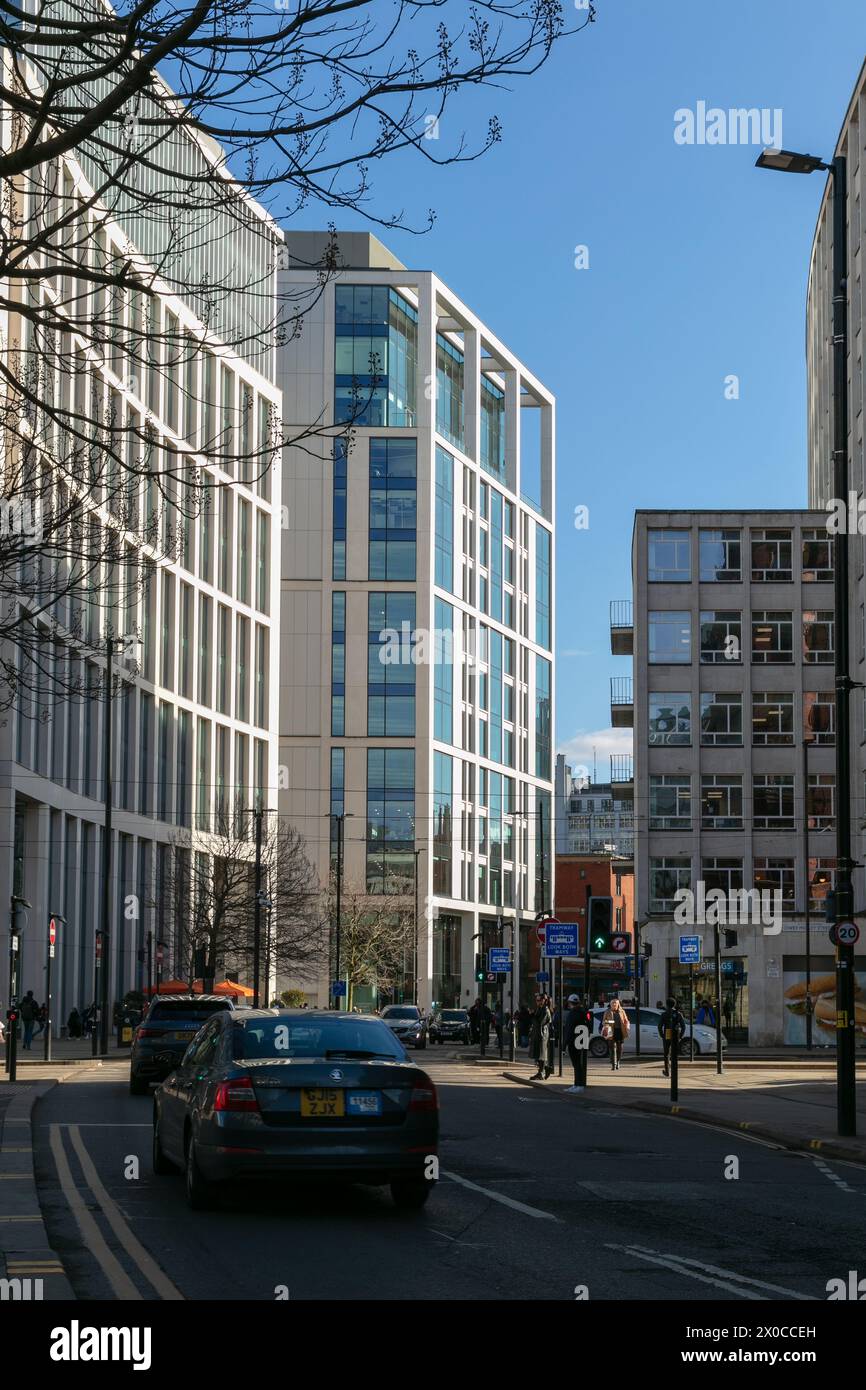 Portrait images of the Landmark building, St Pater's Square, looking down Oxford Street in city ...