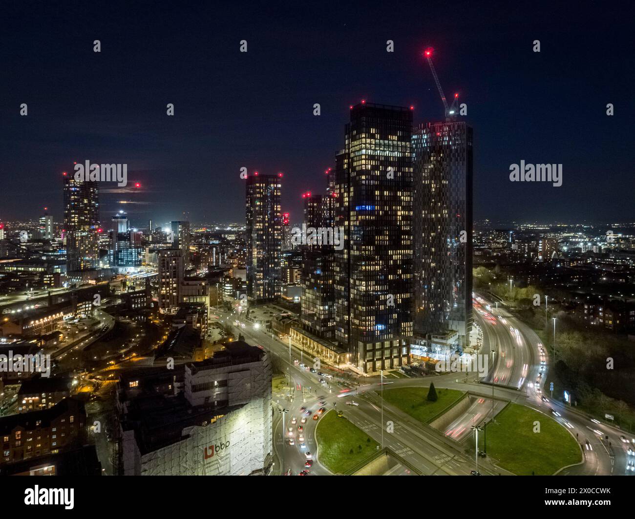 Aerial / drone photography looking over Castlefield in the foreground ...