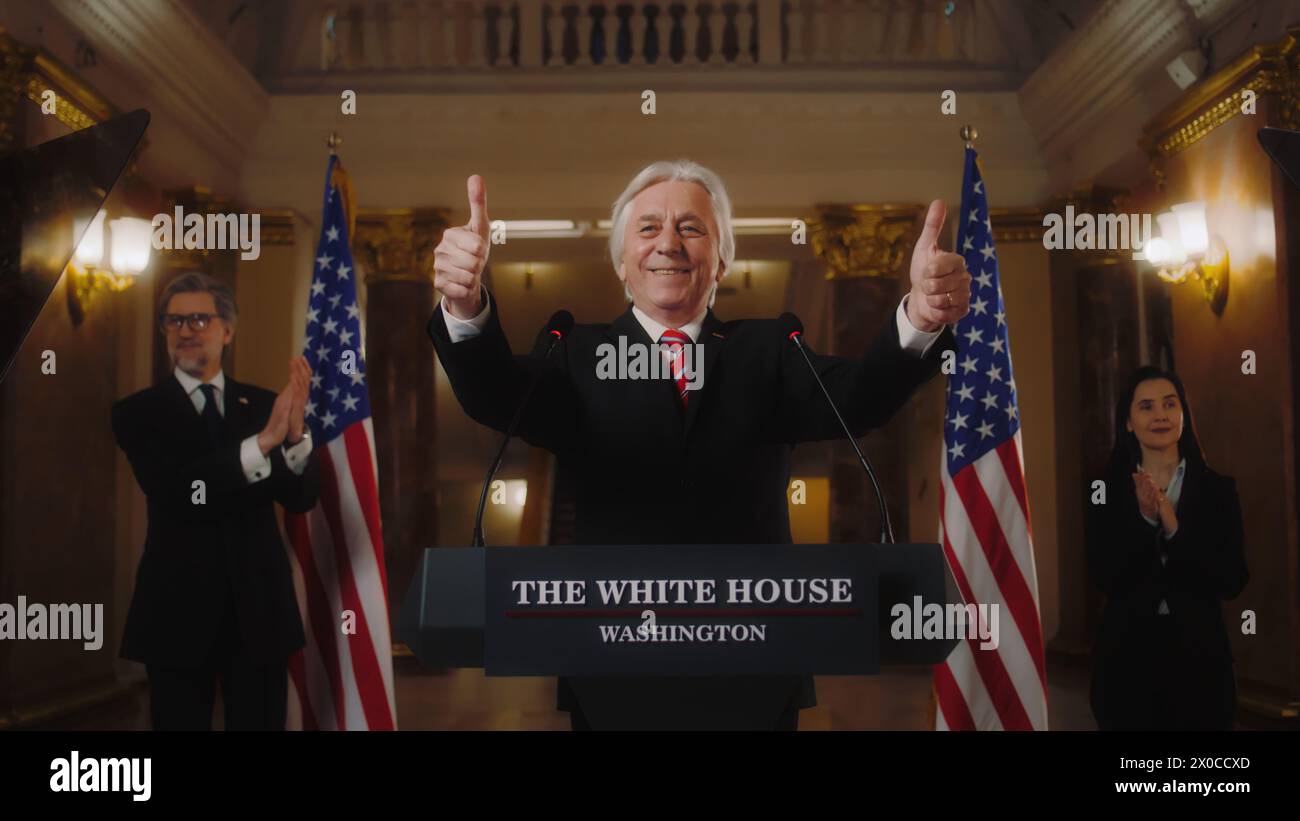 New US President smiles, shows thumbs up during press conference after ...
