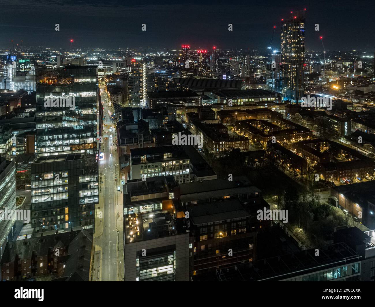 Aerial / drone image taken from Spinningfields, looking up Quay Street ...