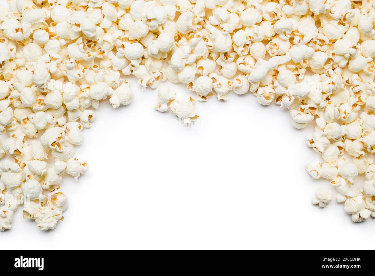 Flat lay composition with popcorn border and copy space on white ...