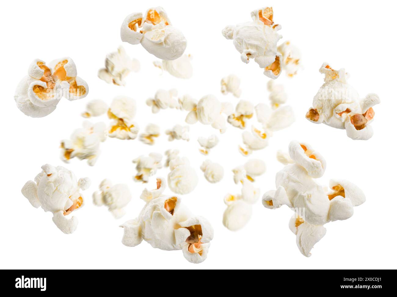 Popcorn explosion isolated on white background Stock Photo - Alamy