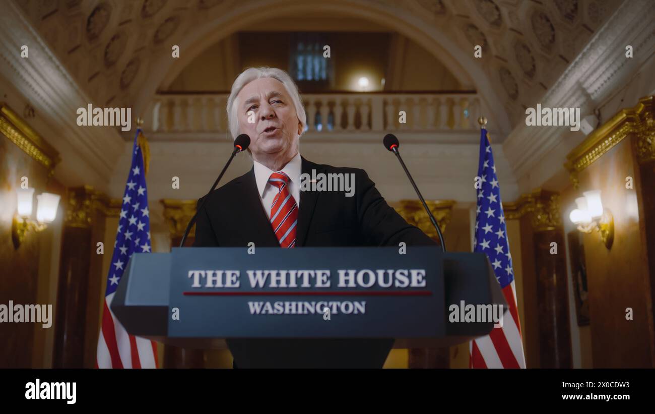 Serious President of the United States gives inspirational political ...