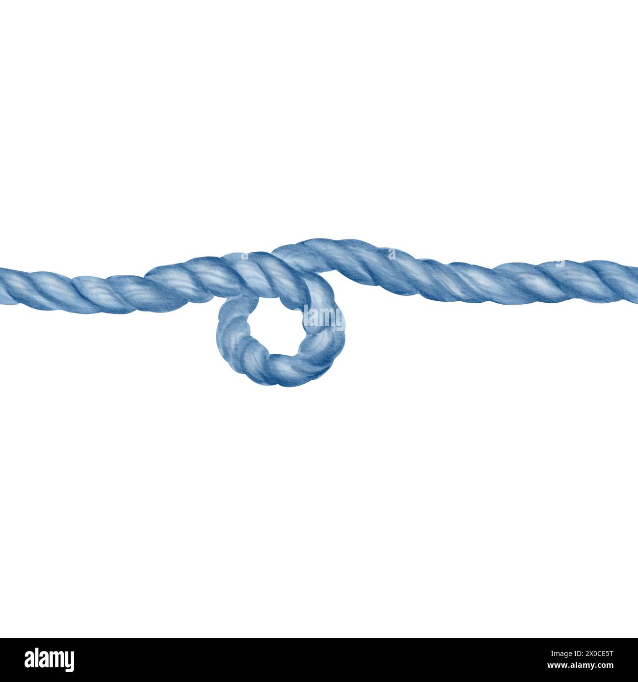 Seamless border loop of nautical rope. Blue and white monochrome color ...