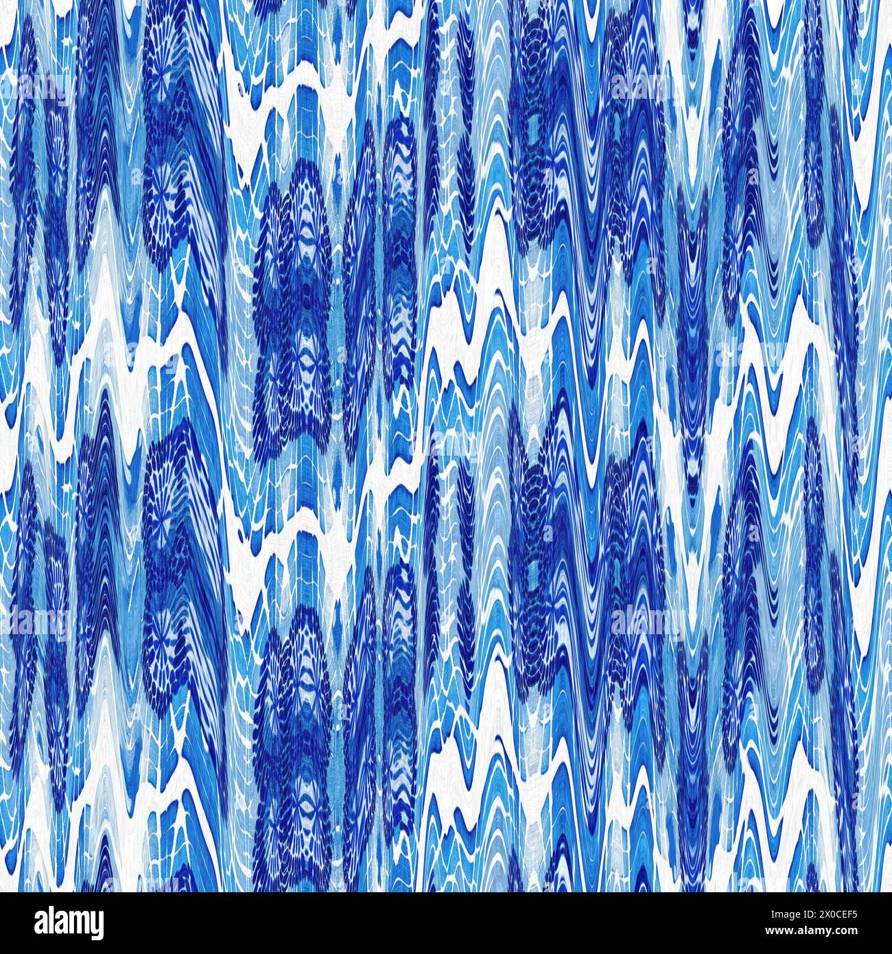 Indigo ikat dye stripe marled seamless pattern. Asian style wavy ...