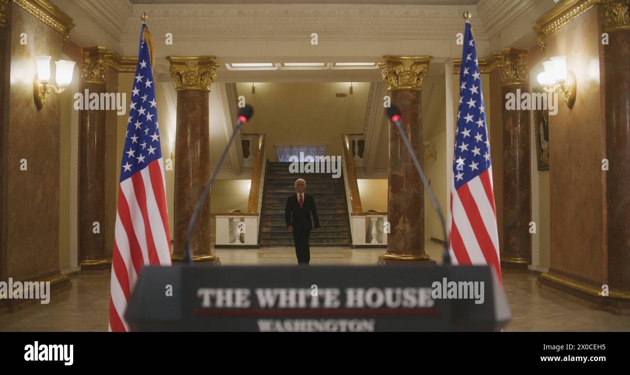 US President comes to tribune and starts inspirational political speech ...