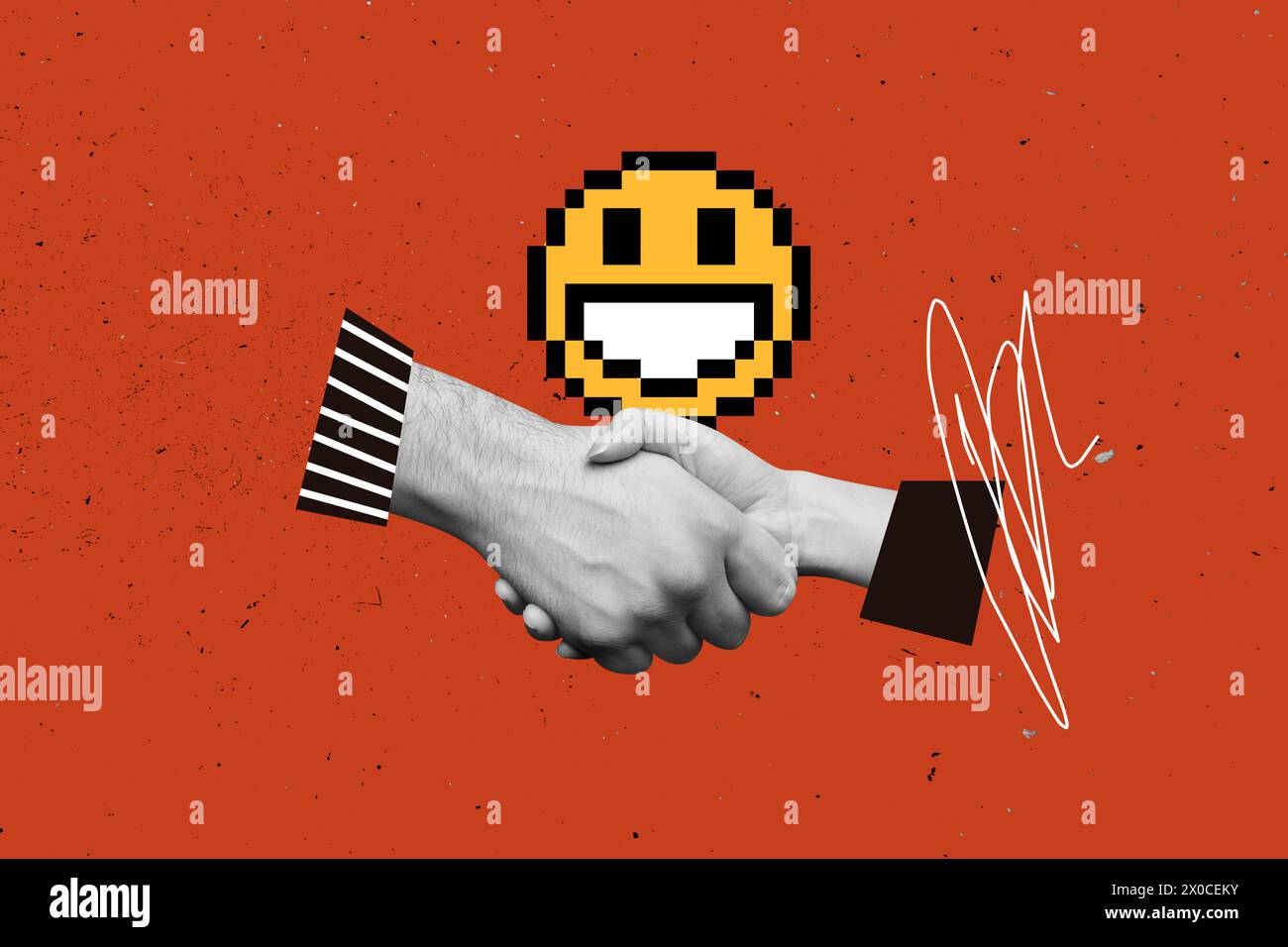 Composite photo collage of two hands shake agreement collaboration ...