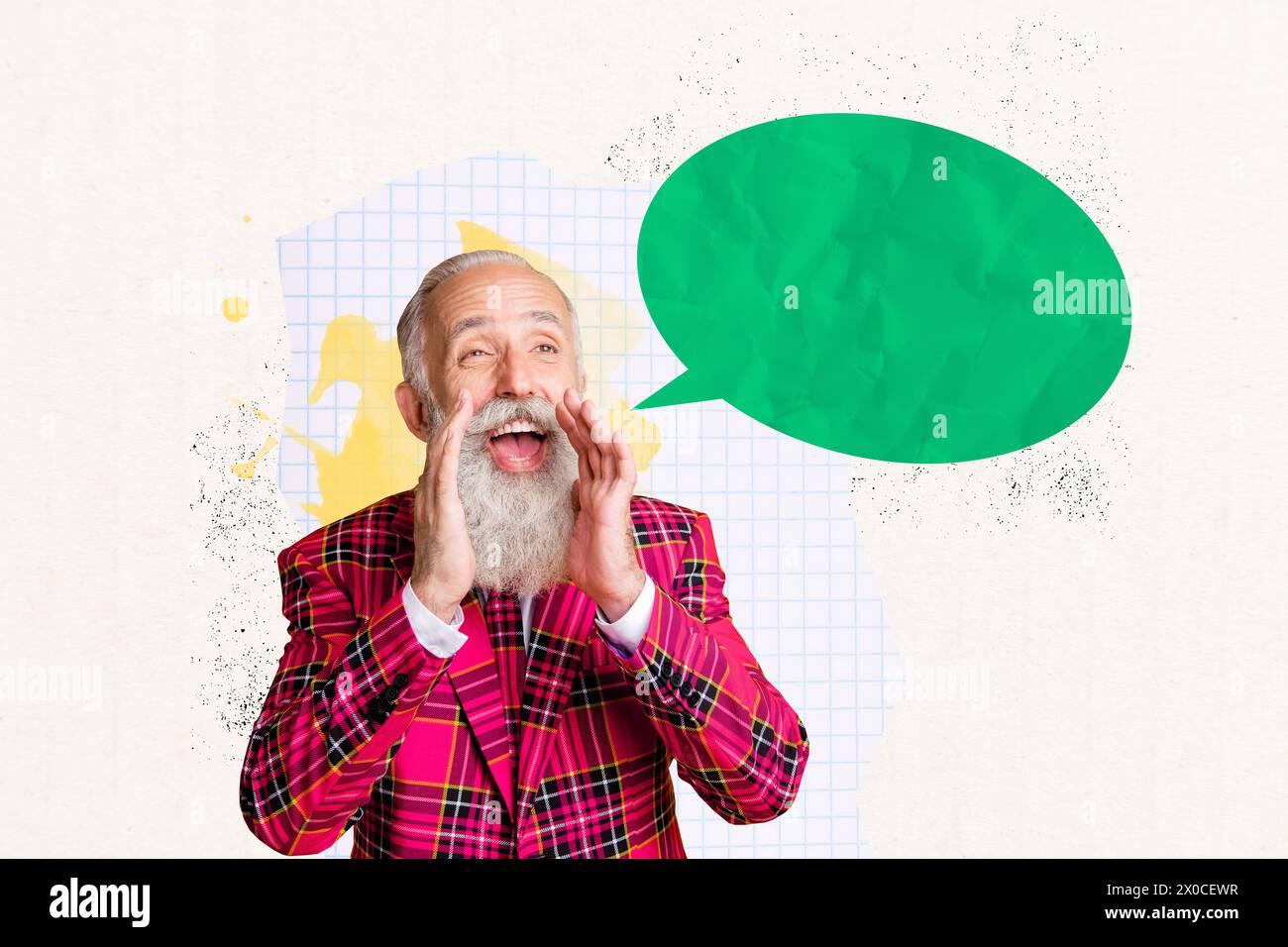 Creative collage image screaming man elderly grandfather textbox ...