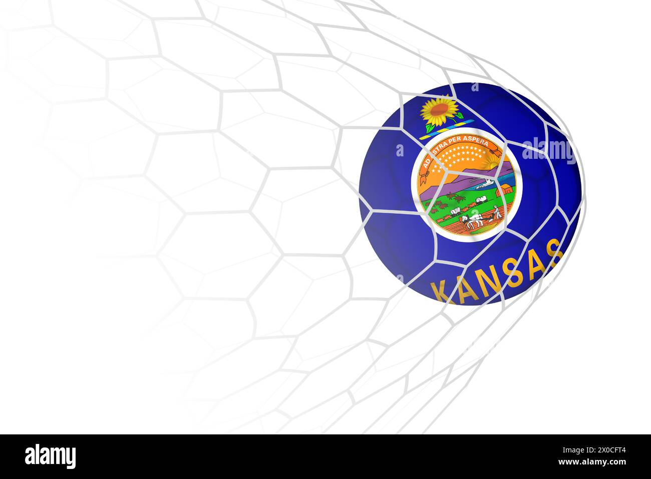 Kansas flag soccer ball in net. Vector sport illustration Stock Vector ...
