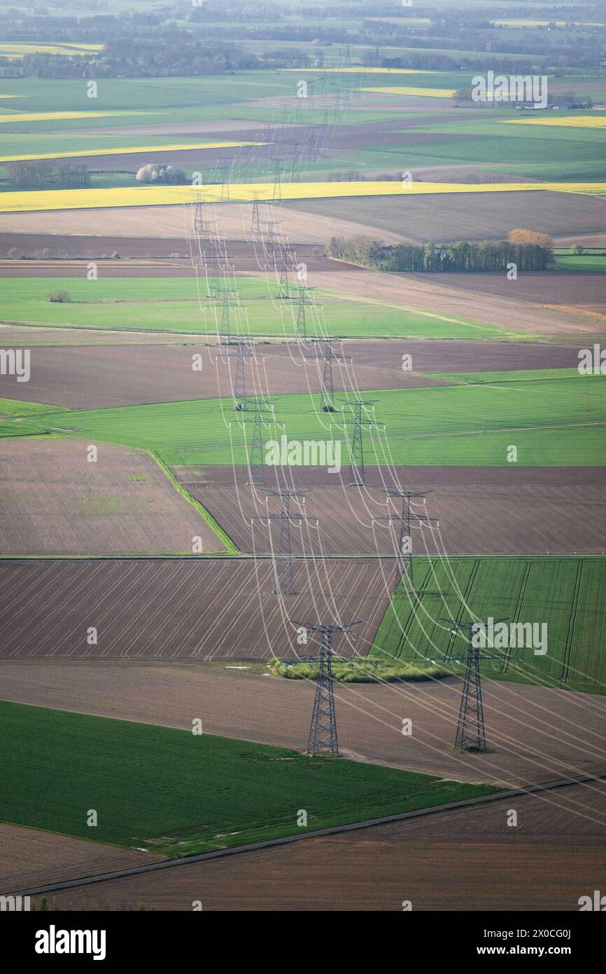 France. 07th Apr, 2024. This Pictures shows a power High-voltage lines ...