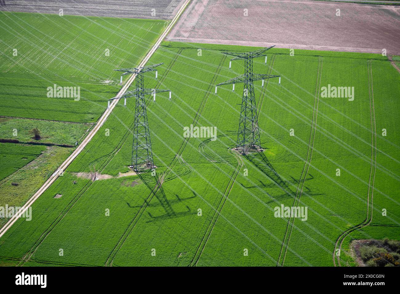 France. 07th Apr, 2024. This Pictures shows a power High-voltage lines ...