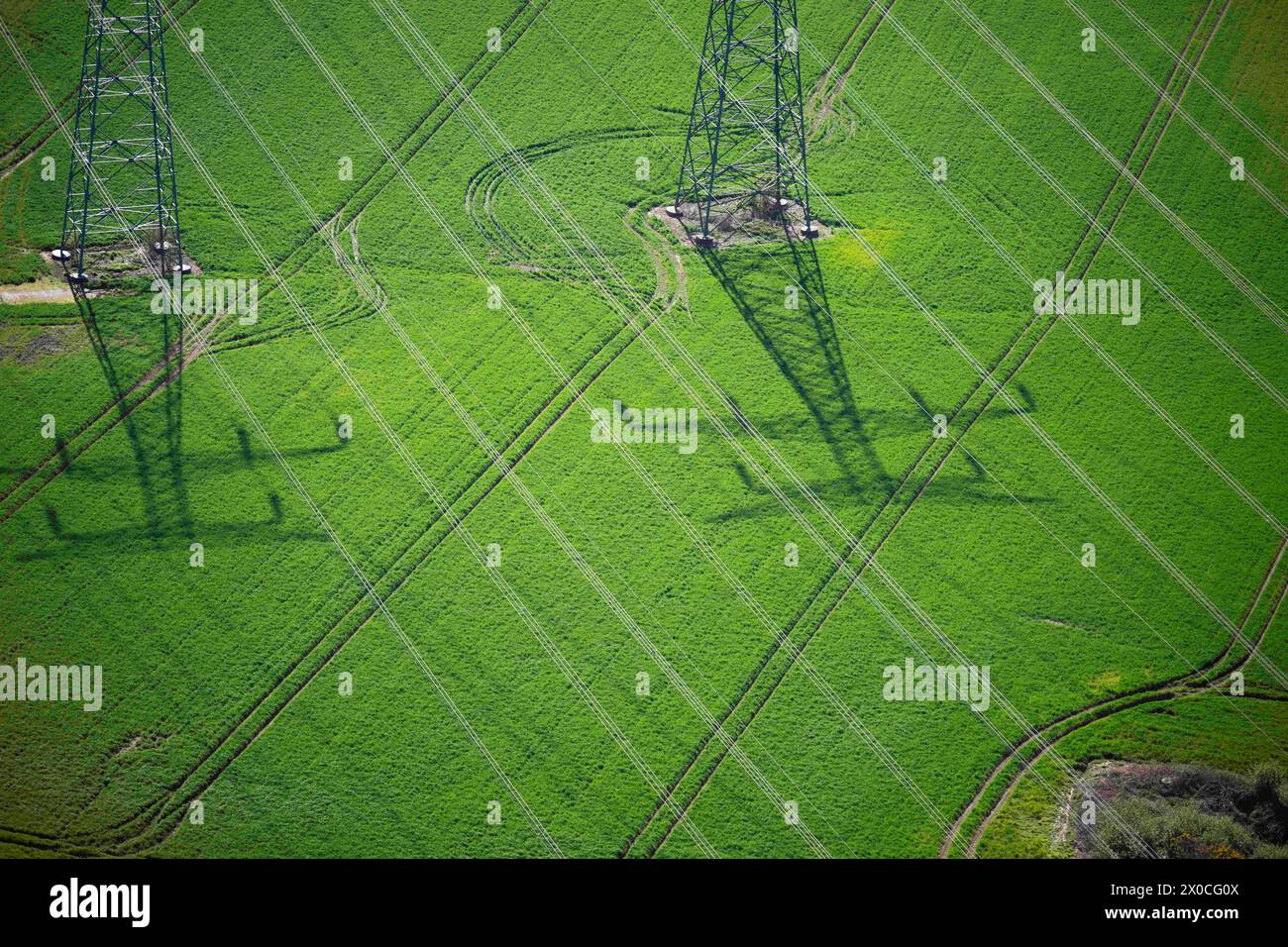 France. 07th Apr, 2024. This Pictures shows a power High-voltage lines ...