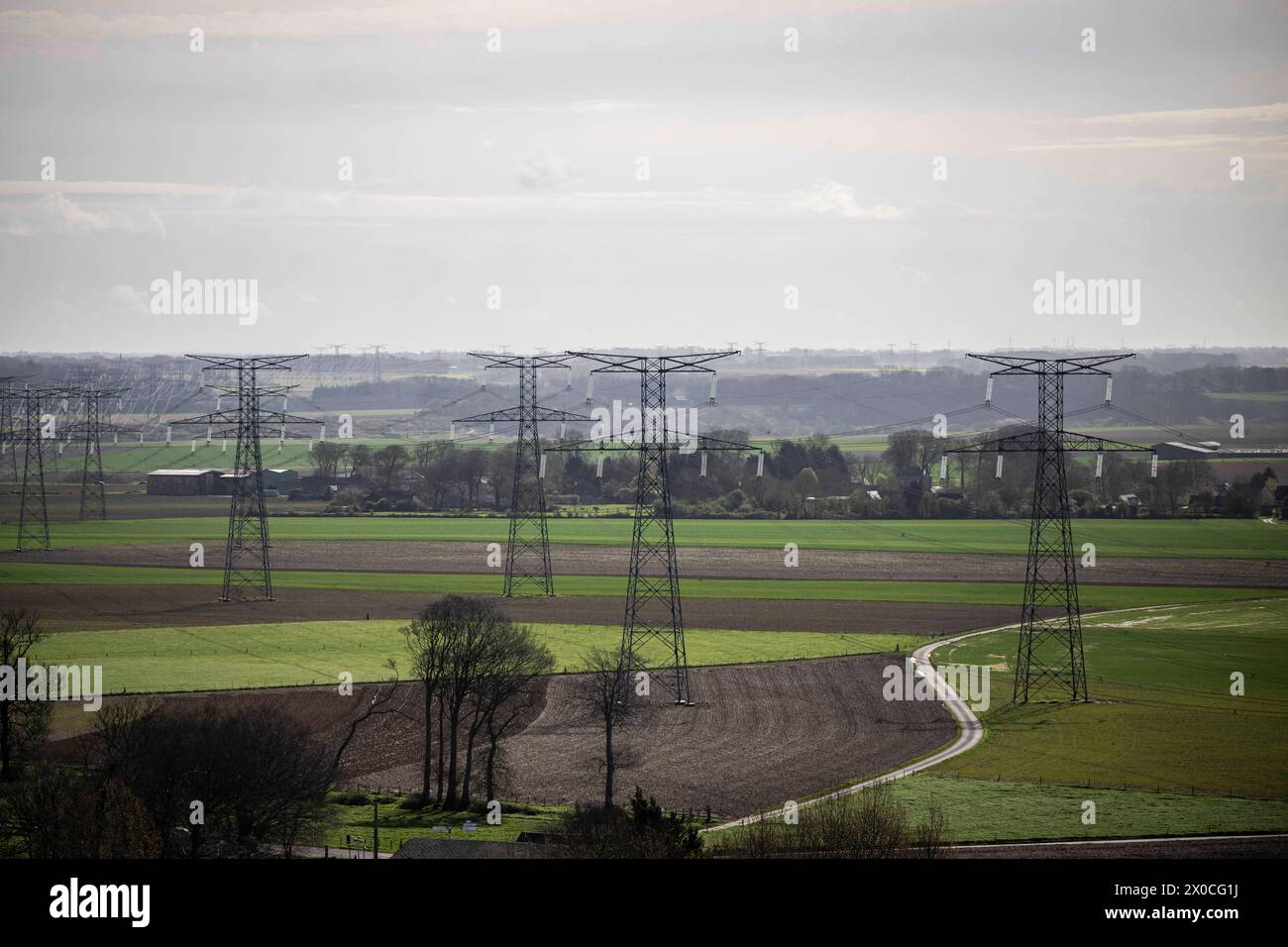 France. 07th Apr, 2024. This Pictures shows a power High-voltage lines ...