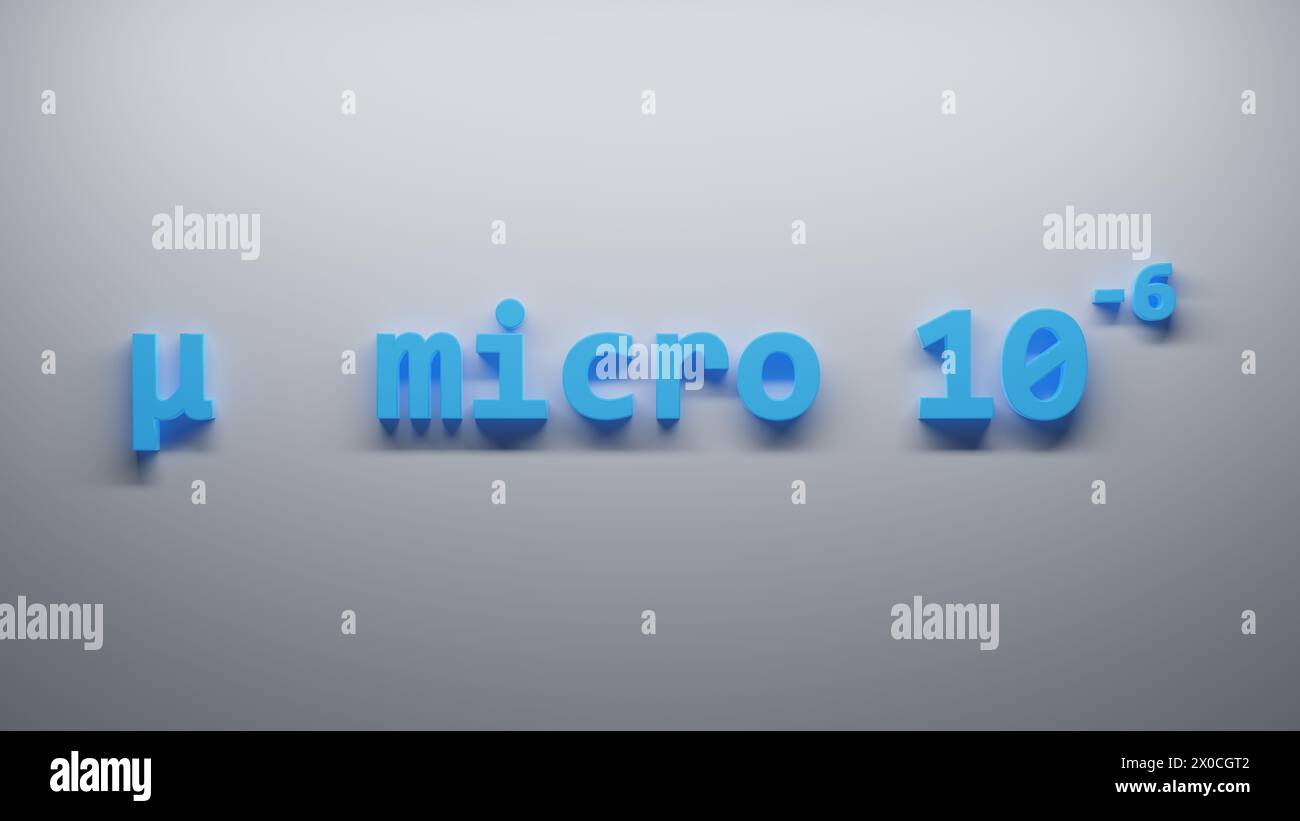 micro 10 -6 Metric Prefixes numbers - 3D render illustration - white ...