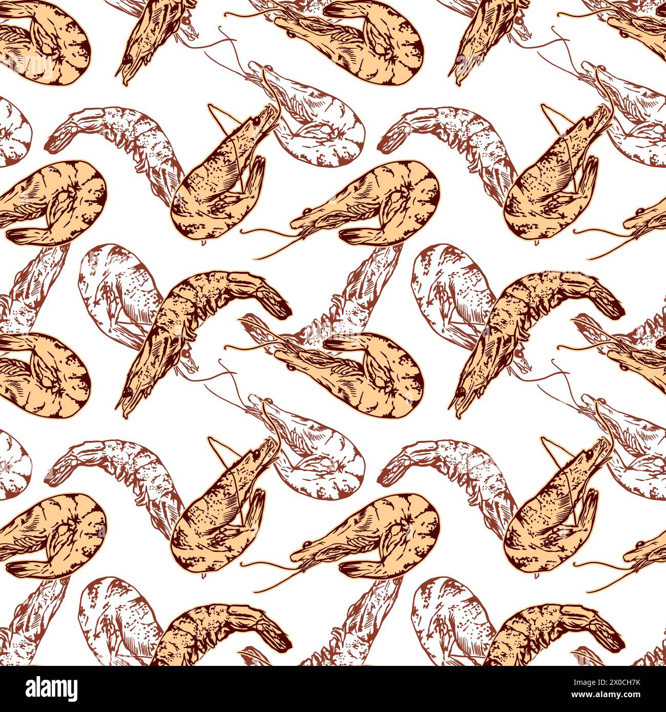 Shrimp seamless pattern, pink crustaceans. Vector illustration isolated ...