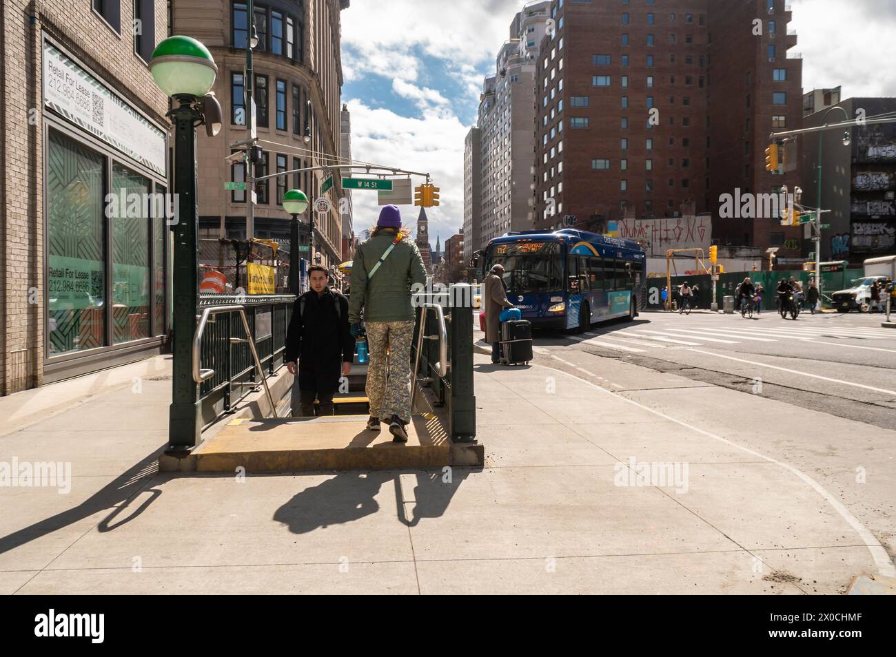 Subway entrance on West 14th Street and Sixth Avenue on the Greenwich ...