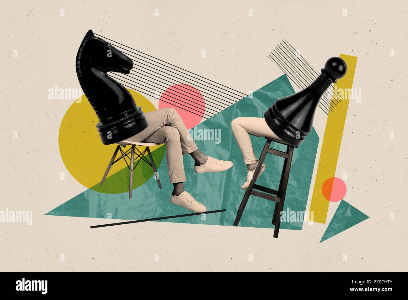 Photo image collage two sitting person legs headless people chess ...