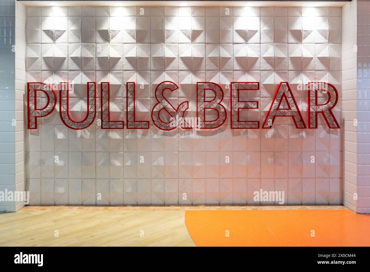 Pull Bear logo brand store and text sign boutique front wall. Thailand ...