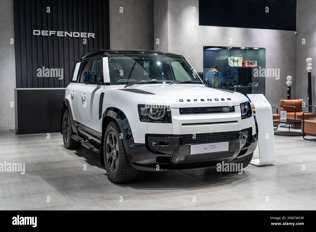 Land Rover Defender white color. Thailand, Bangkok 14 march 2024 Stock ...