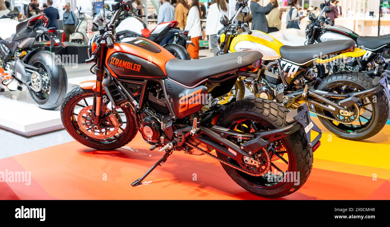 Red orange Ducati Scrambler motorbike. Thailand, Bangkok 14 march 2024 ...
