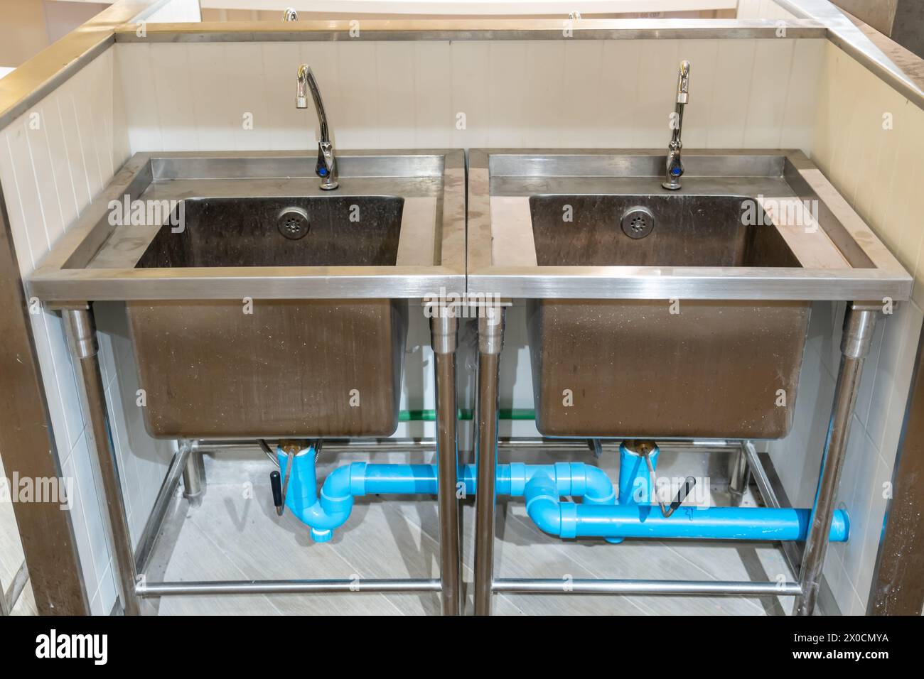 Professional kitchen in a catering establishment, view counter in dirty ...