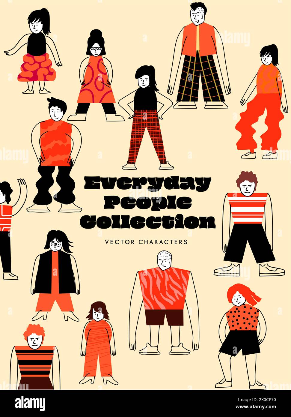 Line drawing abstract people and characters made from shapes and lines ...