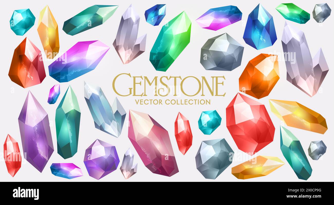 A vector collection of colourful crystals, diamonds and other rare ...