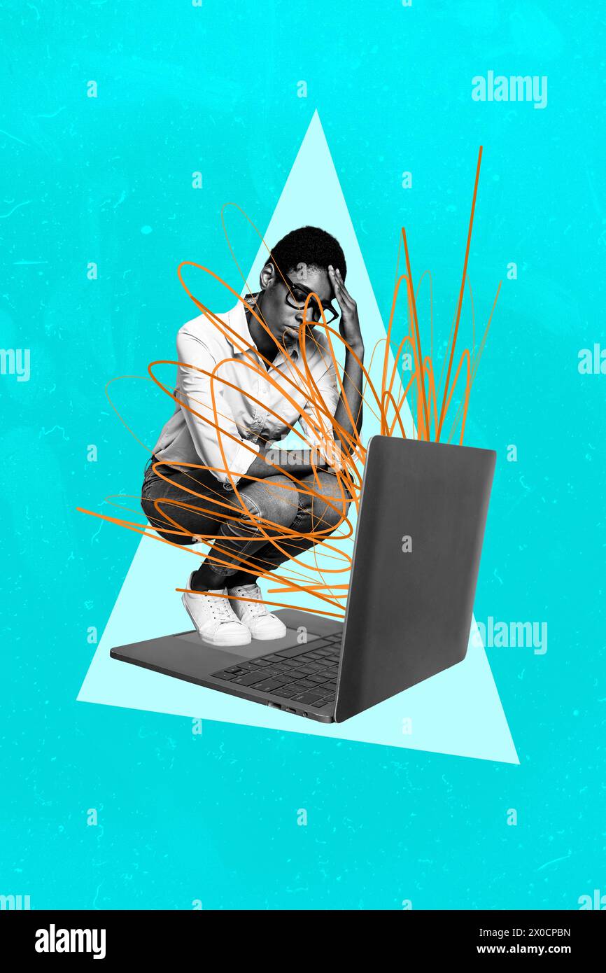 Composite sketch image trend collage of young upset bad mood lady sit ...