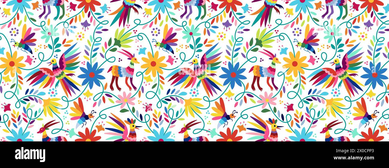Ornate ethnic Mexican embroidery Otomi. Seamless Pattern with birds ...