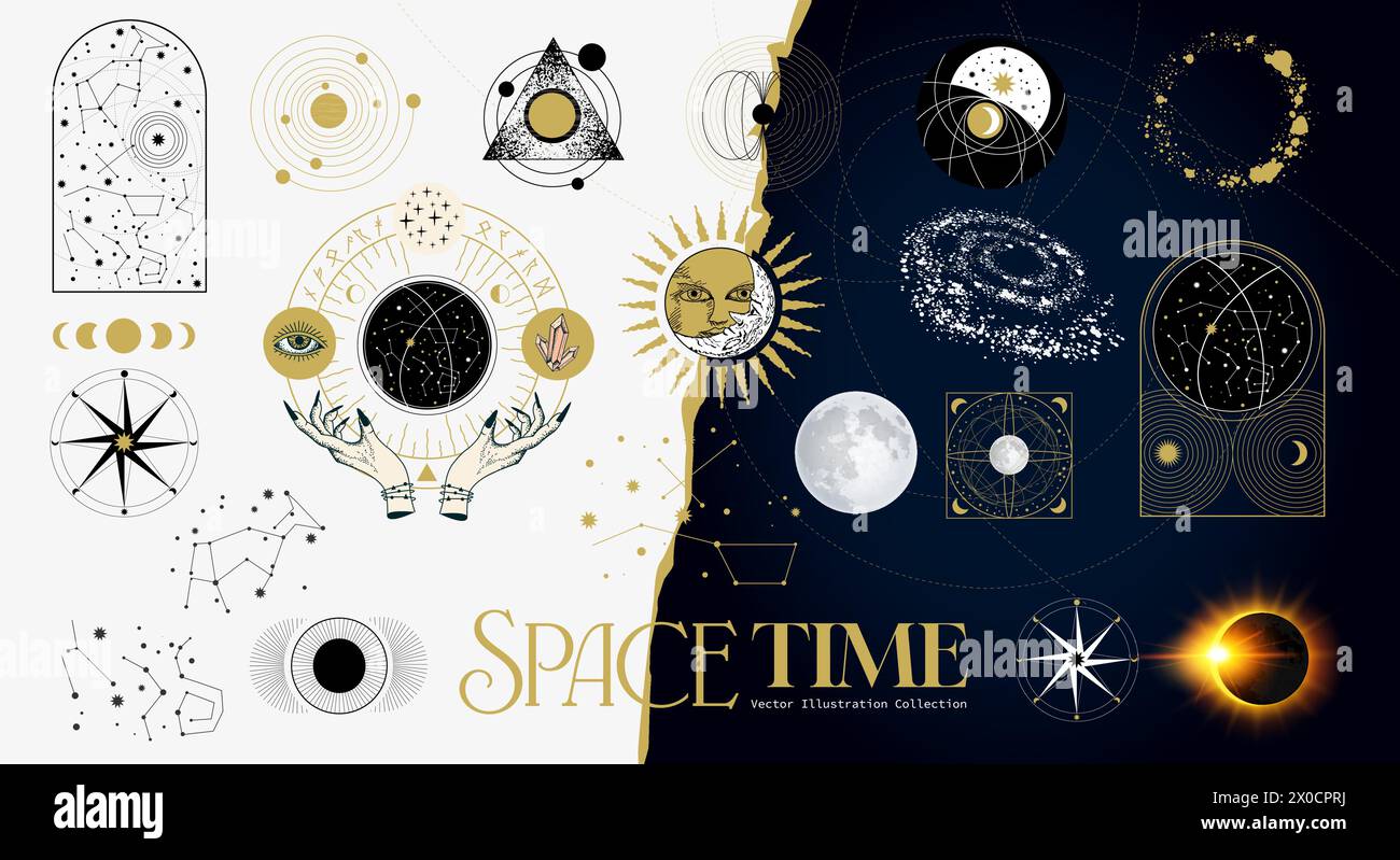 Mysterious astrology and astronomy universe themed objects and star ...