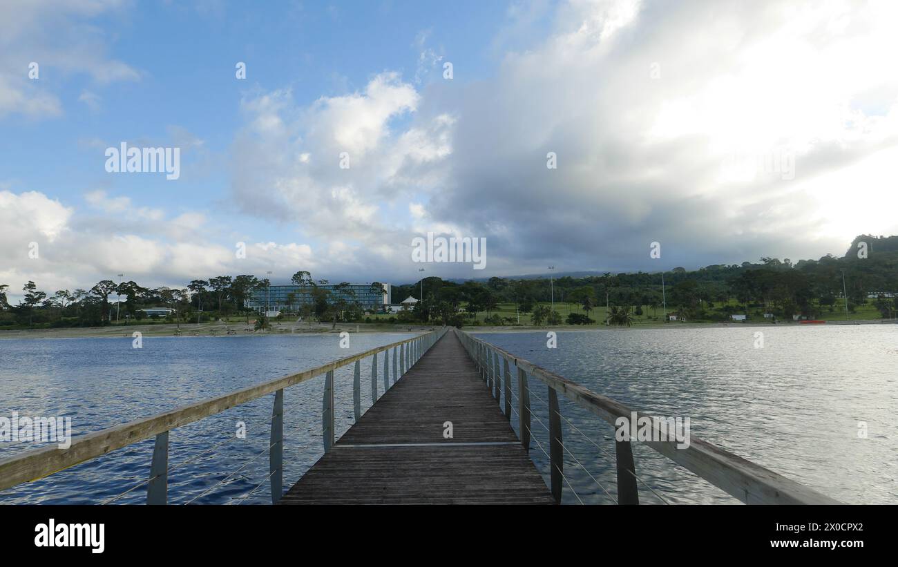Bridge that connects an island with the coast of Equatorial Guinea in ...