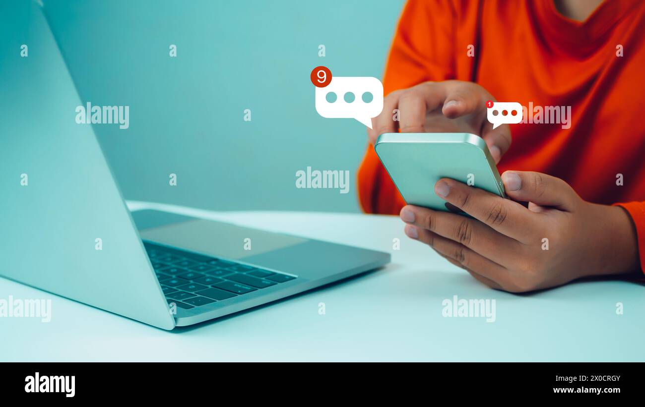 Human hand touching email on virtual screen. New email notification ...