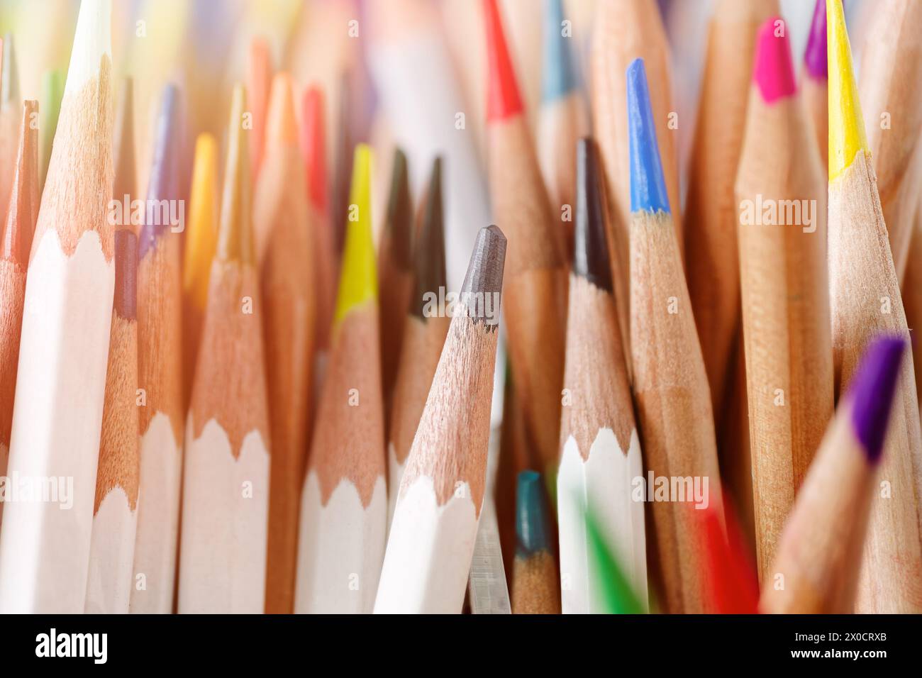Bunch of multi-colored pencils, close-up shot, selective focus, art ...