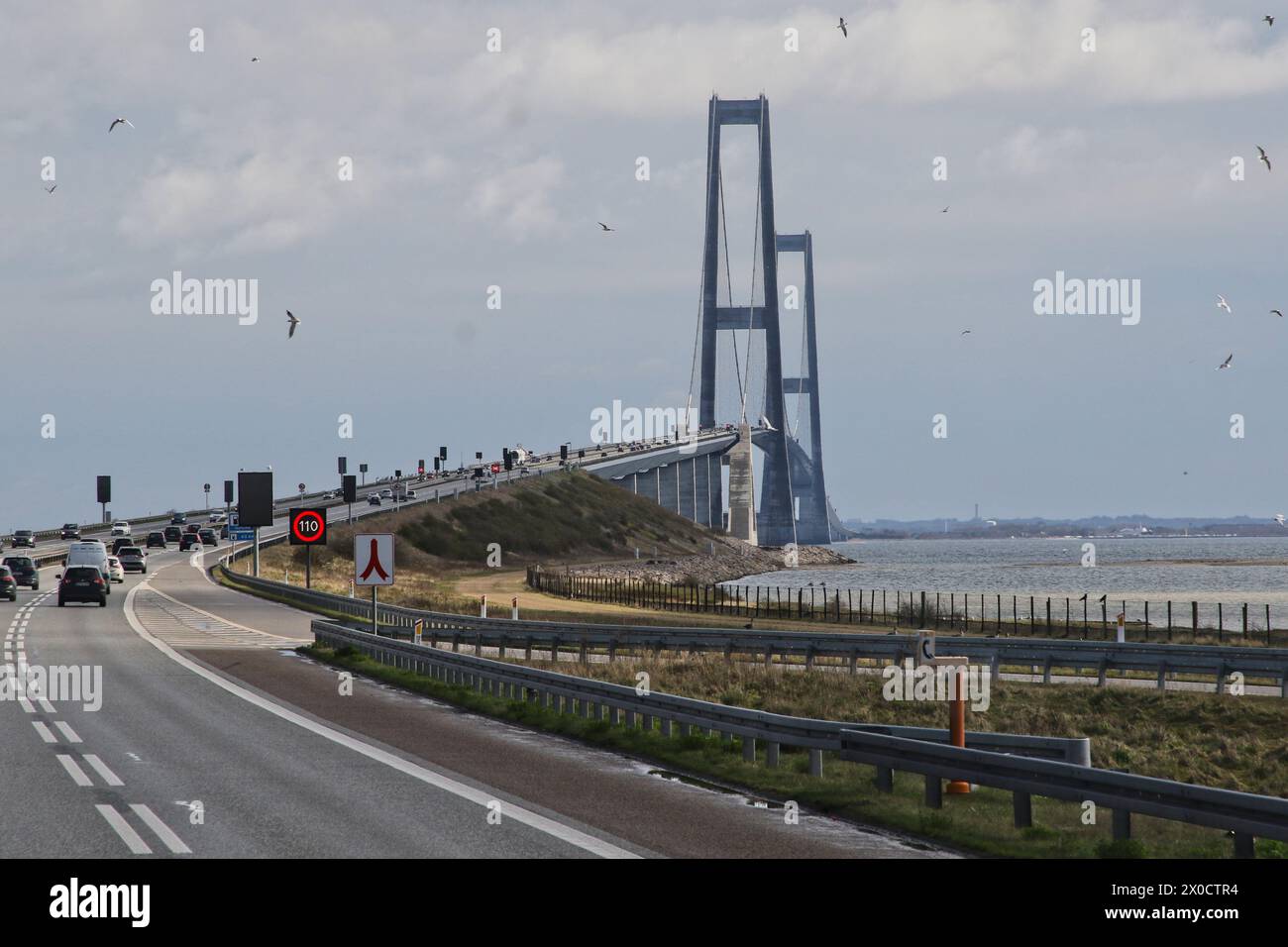 Approach to eastern suspension bridge of The Great Belt Bridge Denmark ...