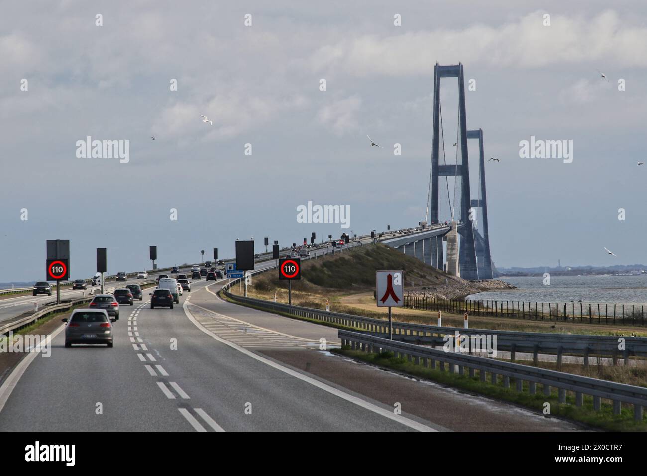 Approach to eastern suspension bridge of The Great Belt Bridge Denmark ...