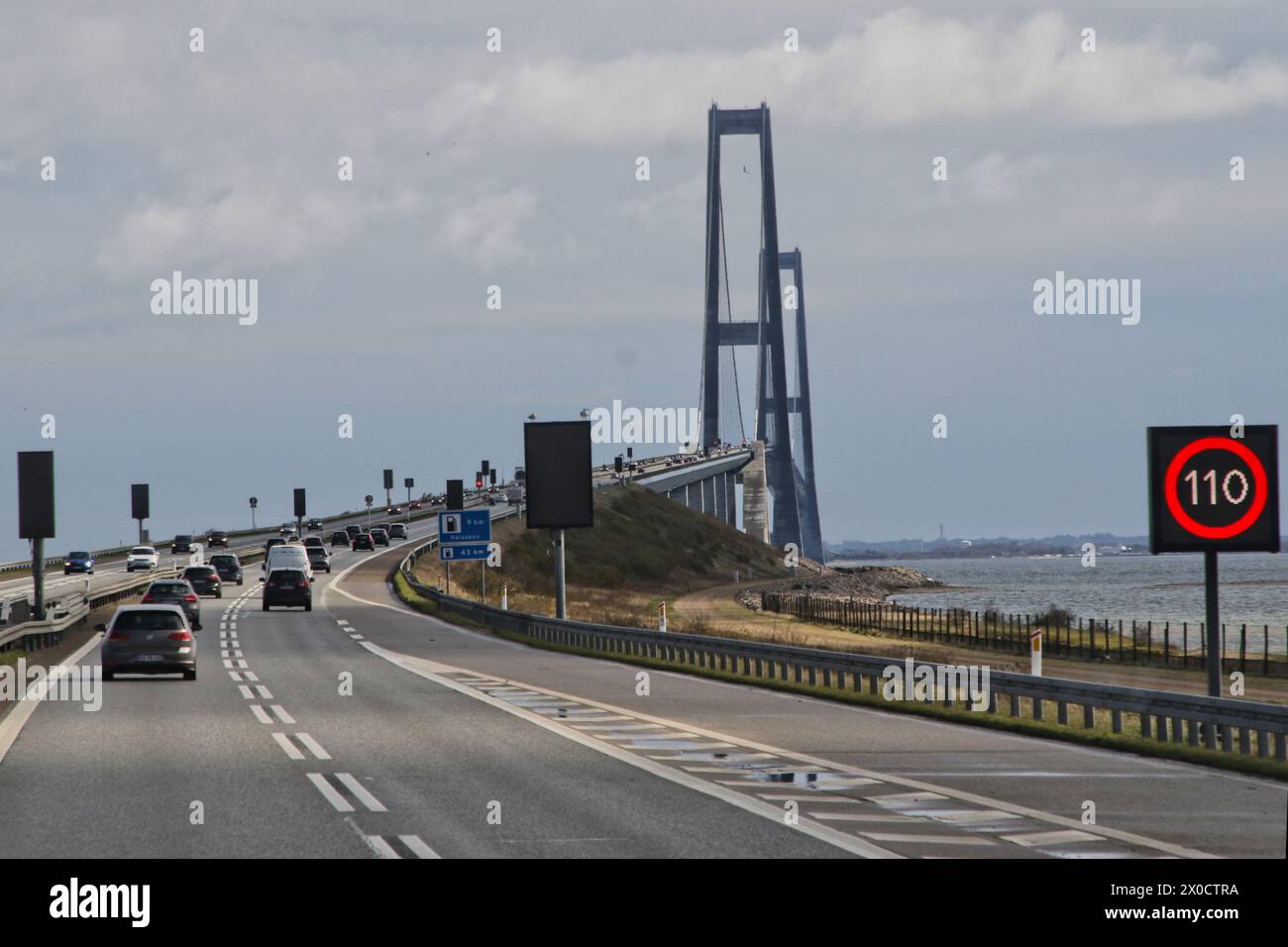 Approach to eastern suspension bridge of The Great Belt Bridge Denmark ...