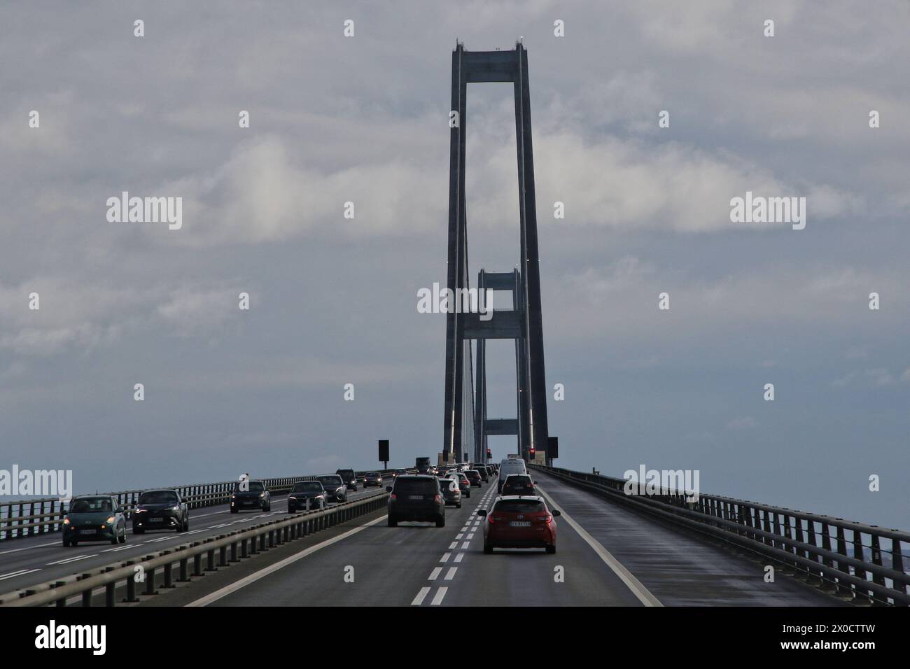 Pylons of western suspension bridge of The Great Belt Bridge viewed ...