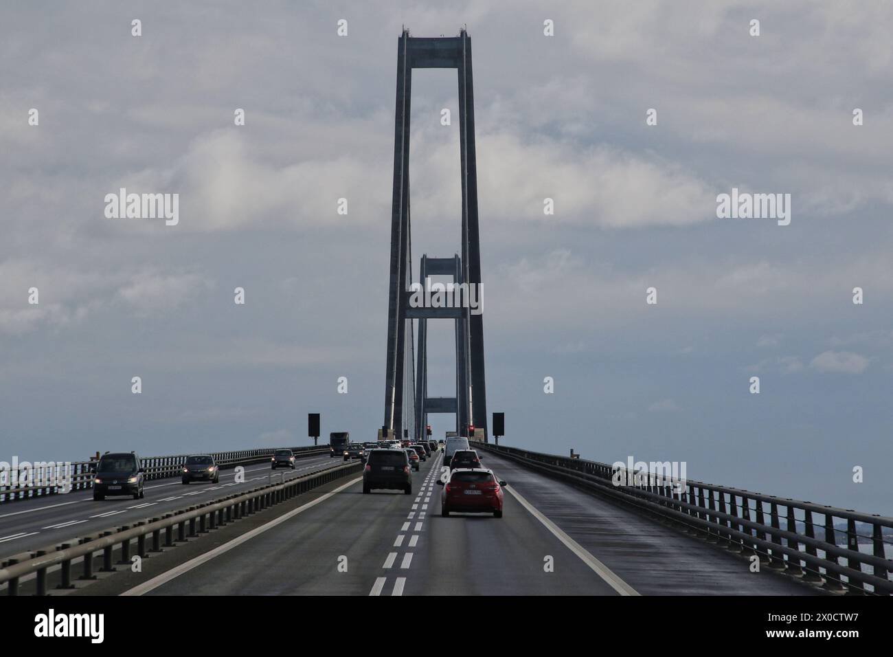 Pylons of western suspension bridge of The Great Belt Bridge viewed ...