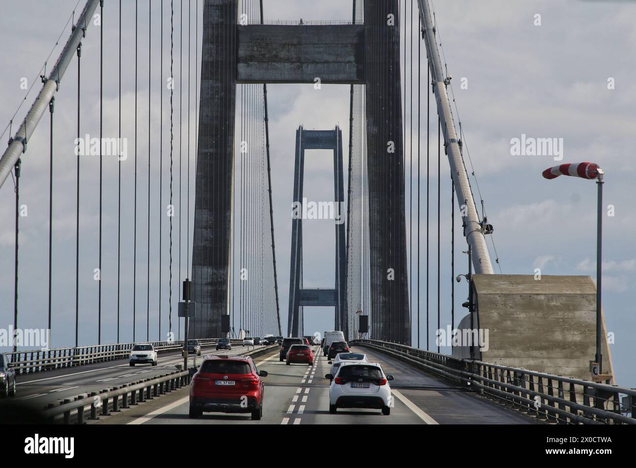 Pylons of western suspension bridge of The Great Belt Bridge viewed ...