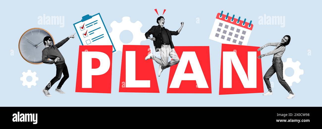 Composite artwork collage of horizontal panorama black white lady men ...