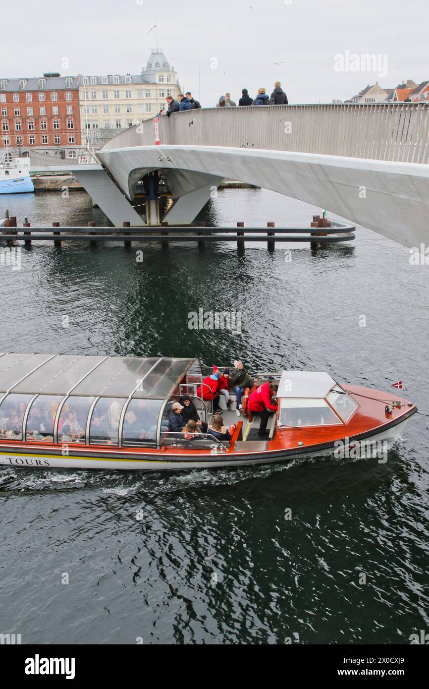 Canal tours Copenhagen boat passing under Inderhavnsbroen bridge ...