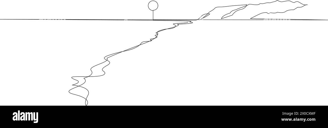 Sea beach with sun one continuous line drawing. Single line nature ...