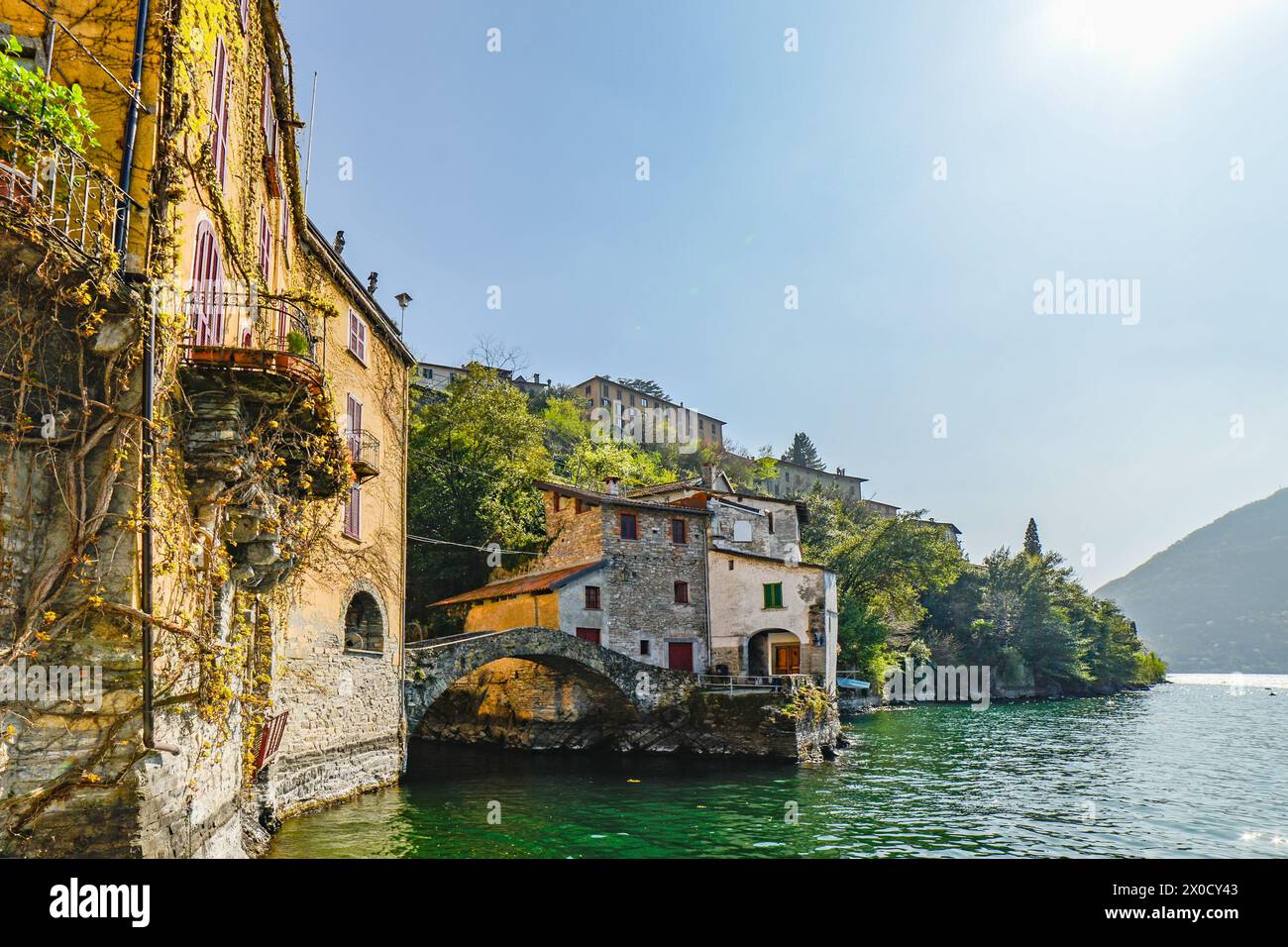 Panorama of Lake Como, with the town of Nesso, the ravine and the ...