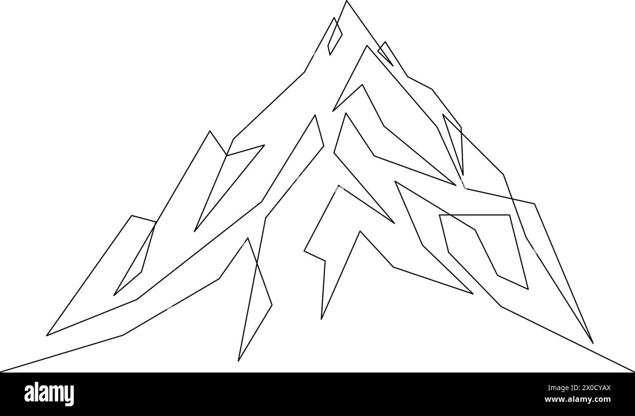 One continuous line drawing of mountain landscape. Adventure winter ...