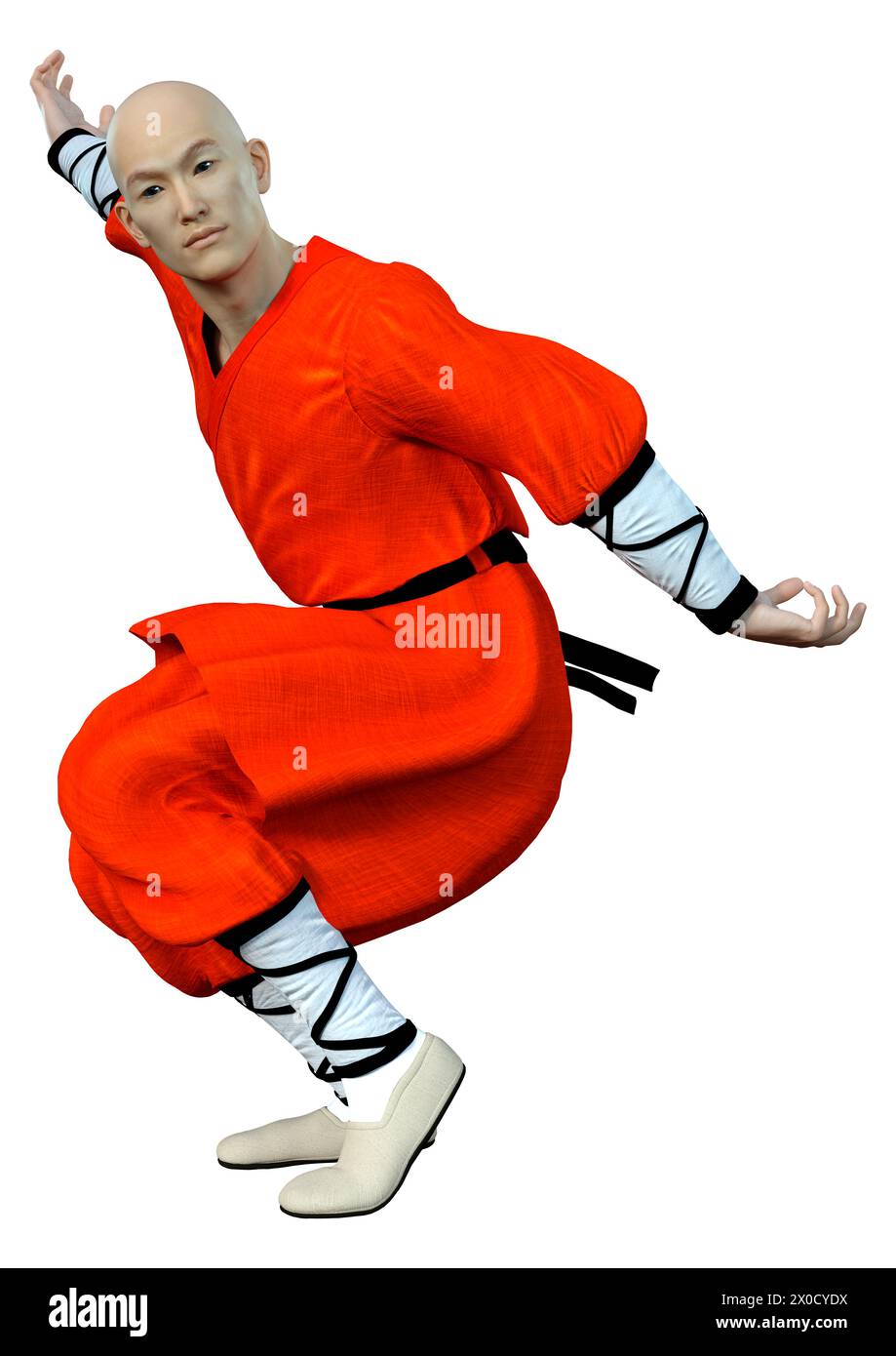 3D rendering of a shaolin monk exercising isolated on white background ...