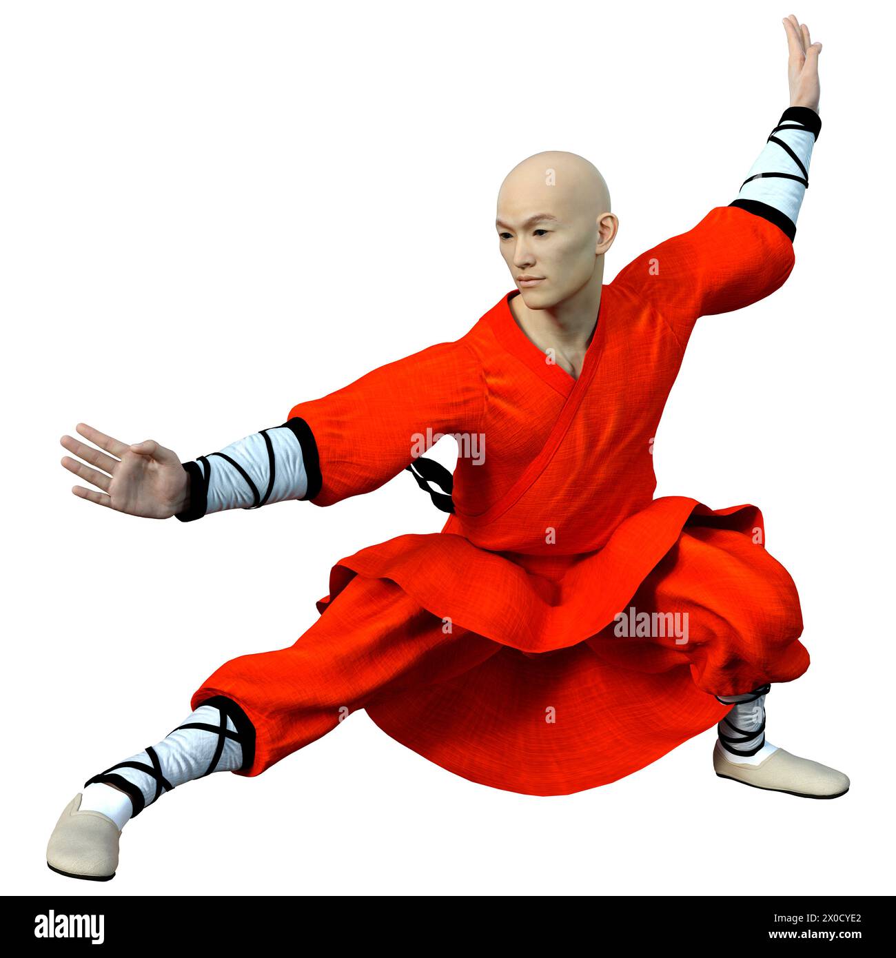 3D rendering of a shaolin monk exercising isolated on white background ...