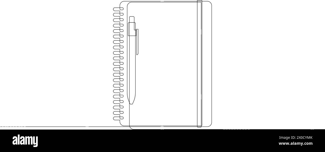 Continuous one line drawing of notebook with a pen on it. Single line ...